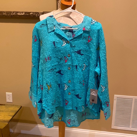 Habitat | Tops | Nwt Habitat Fish Print Shirtjacket Sz Xl | Poshmark